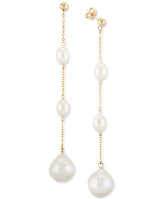 Cultured Freshwater Baroque Pearl (12mm and 8 x 6mm) Linear Drop ...