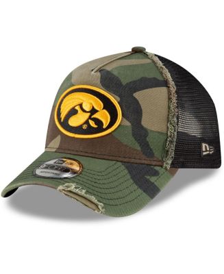 Men's New Era Camo Iowa Hawkeyes Frayed Trucker 9FORTY Snapback Hat ...