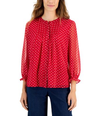 Charter Club Women's 3/4-Sleeve Pintuck Dot Blouse, Created for Macy's ...
