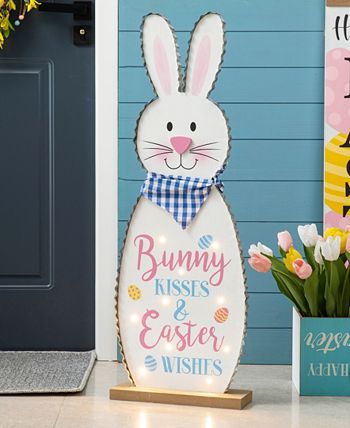 Glitzhome Lighted Wooden Metal Easter Bunny Porch Decor, 36" - Macy's