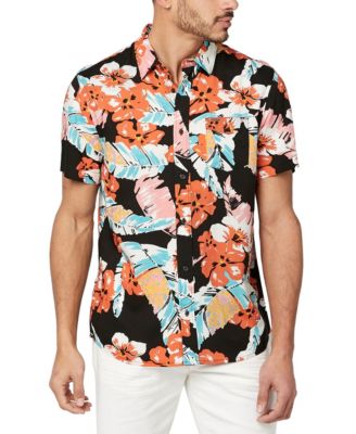 Men's Short Sleeve Relaxed Fit Floral Edge Sublak Shirt - Macy's