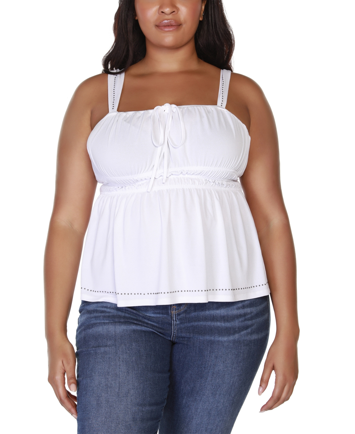 Belldini Black Label Plus Size Embellished Tie-neck Tank Top In White ...