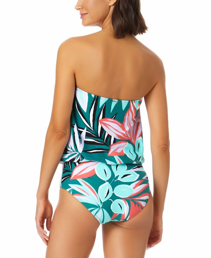 Anne Cole Womens Zesty Tropical Blouson One Piece Keyhole Swimsuit