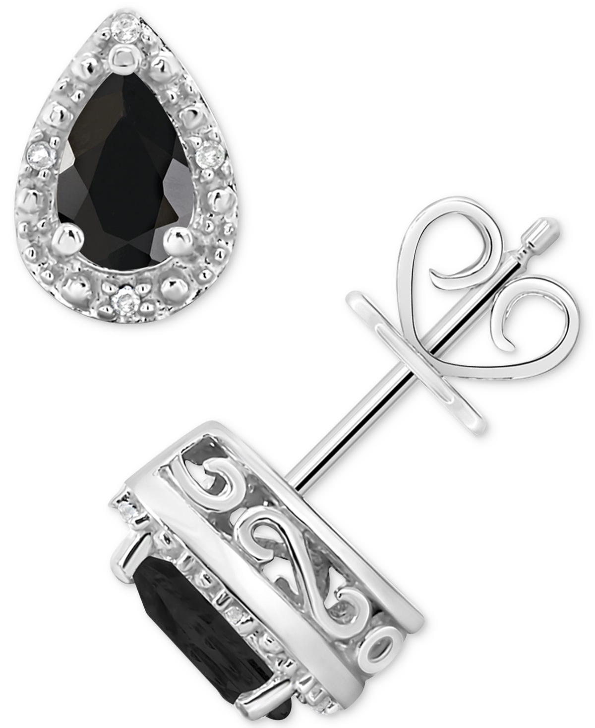 Click here for Onyx & Diamond Accent Pear Stud Earrings in Sterli... prices