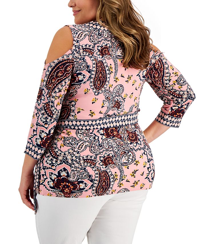 JM Collection Plus Size Nancy Paisley-Print Wrap Top, Created for Macy ...