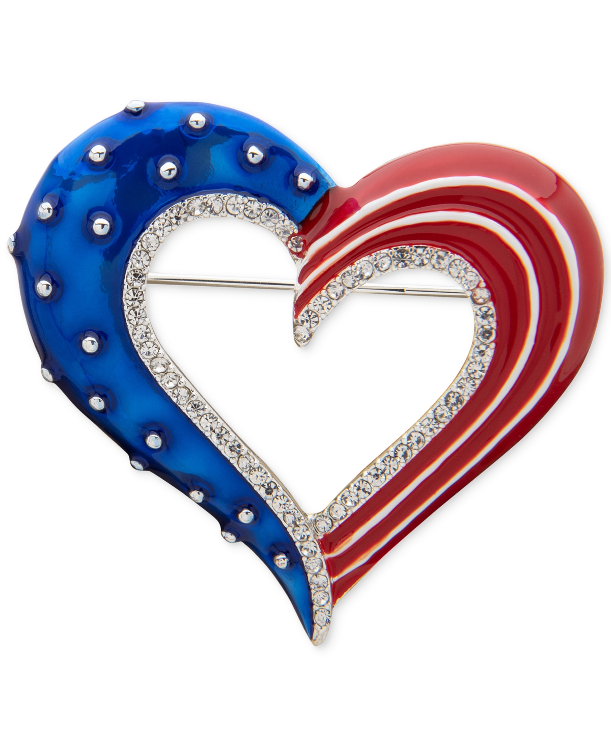Anne Klein Silver-tone Pave Red, White & Blue Heart Pin In Multi | ModeSens