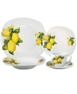 Lorren Home Trends Lemon Design Square Dinnerware Set, 20 Piece - Macy's