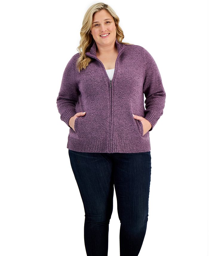 Karen Scott Plus Size Zip-Front Sweater, Created for Macy's - Macy's