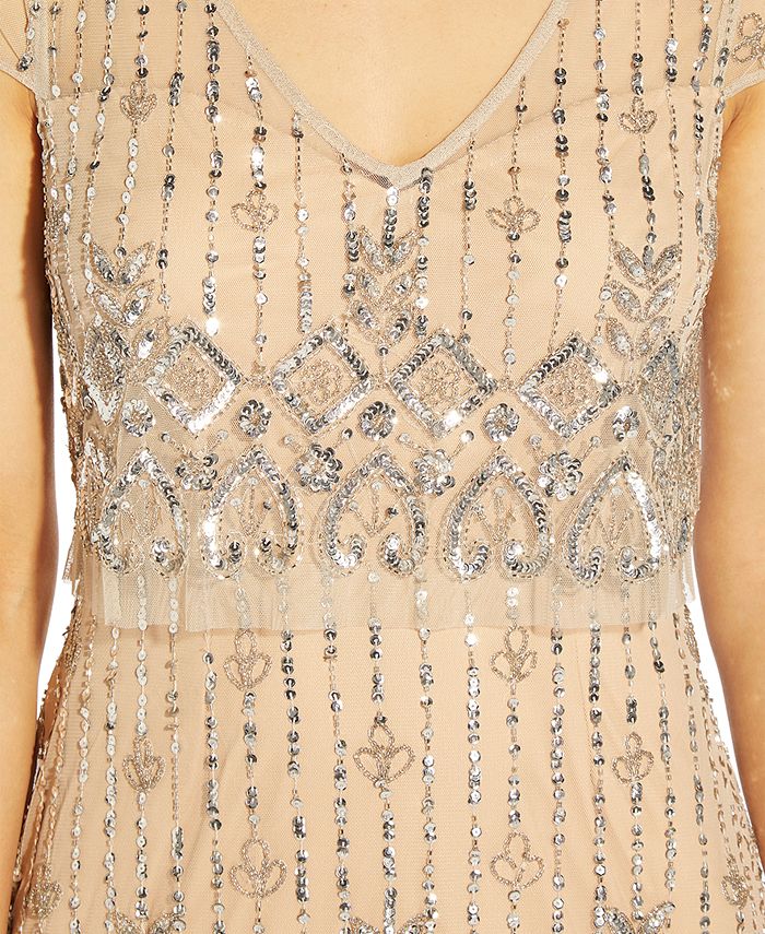 Adrianna Papell Petite Beaded Popover Gown - Macy's