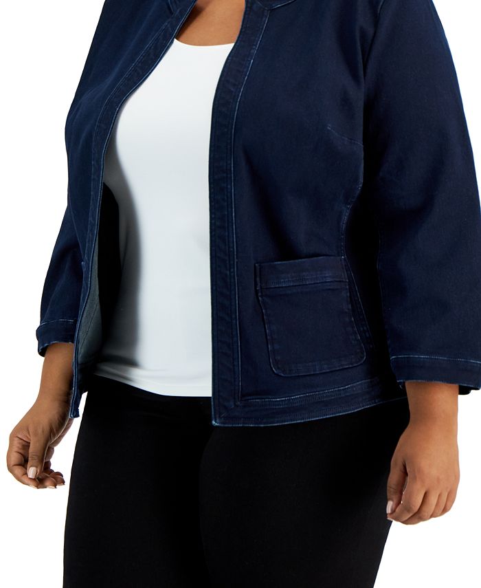 Kasper Plus Size Open Front Denim Blazer And Reviews Jackets And Blazers