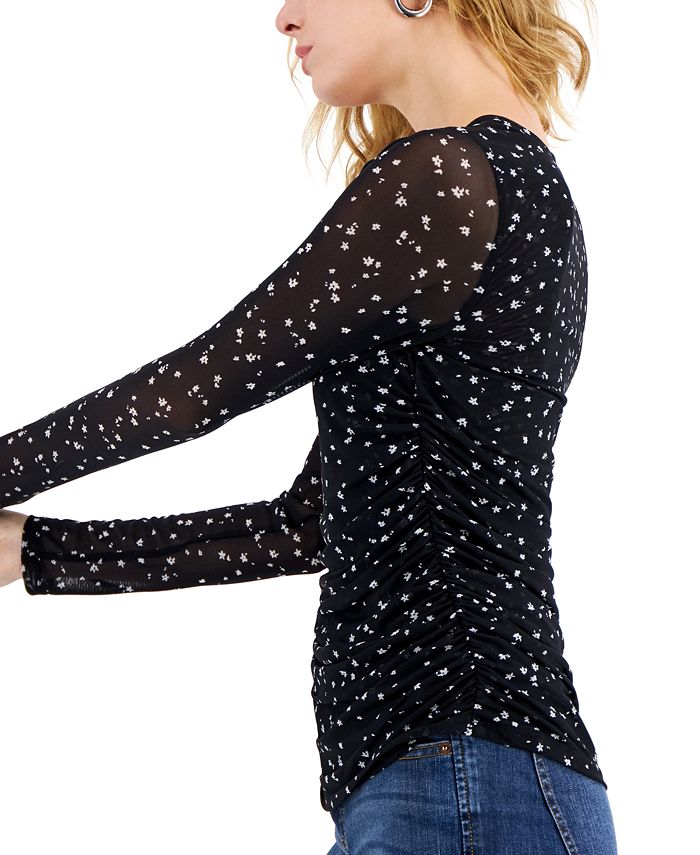INC International Concepts Women's Printed Side-Ruched Mesh Top ...