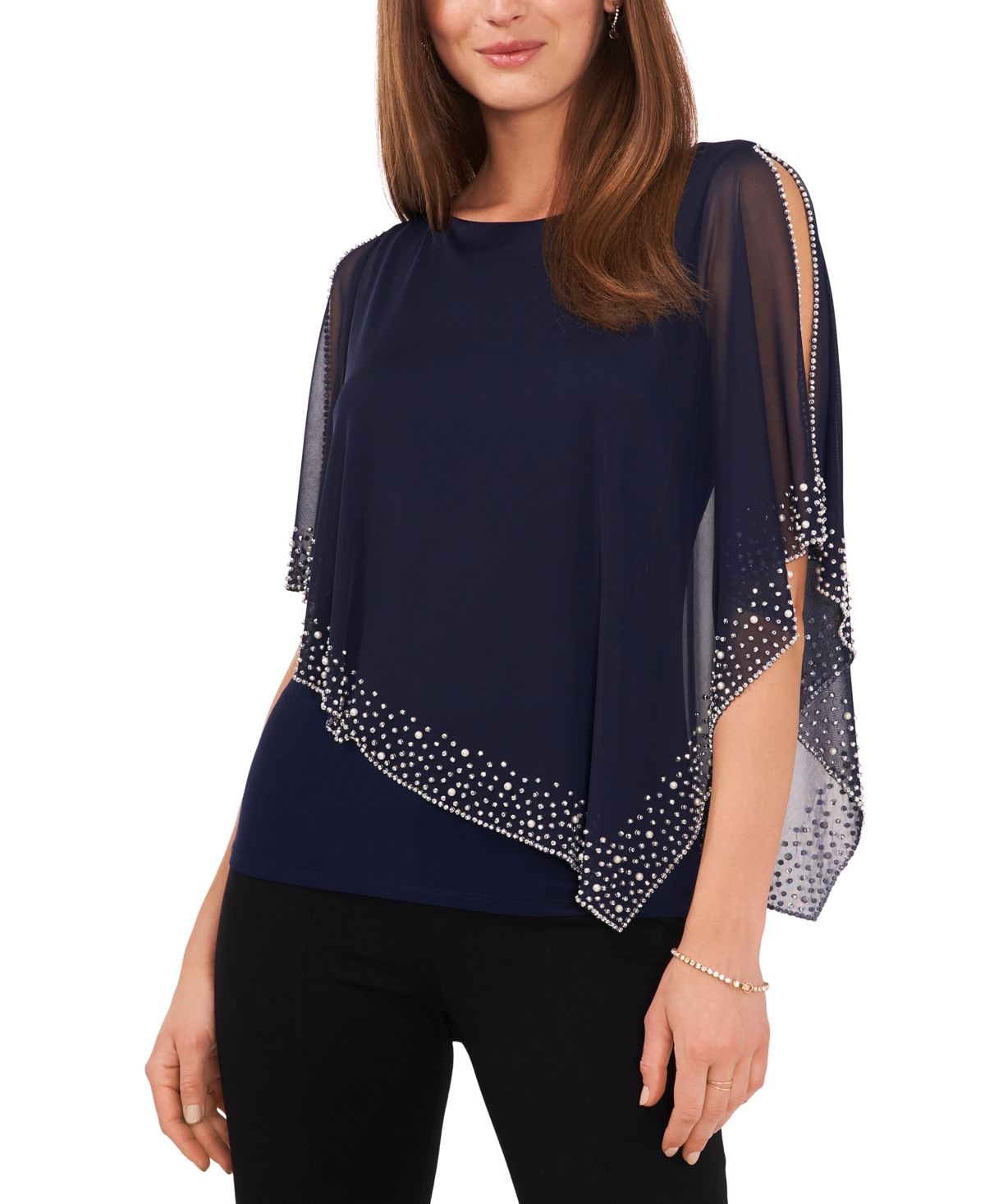 Msk Women's Beaded Overlay Cape Top | Smart Closet