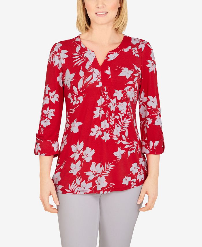 Ruby Rd. Petite Size Floral Pleated Top - Macy's