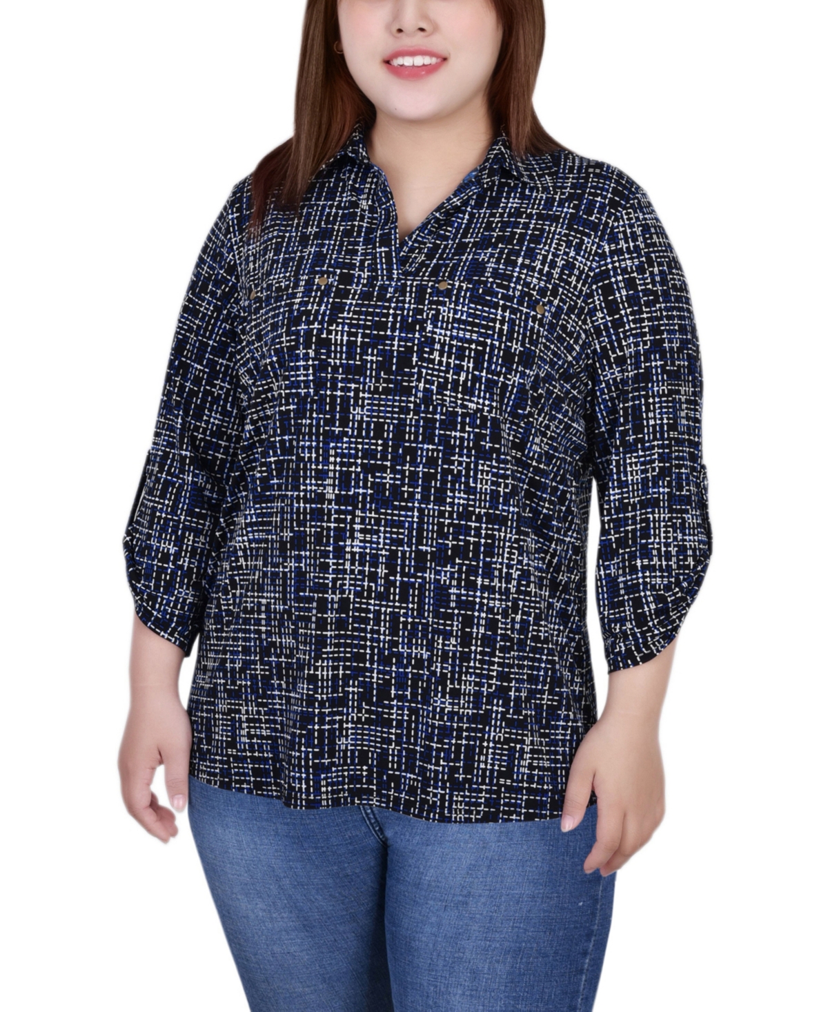 Click here for Ny Collection Plus Size 3/4 Ruched Sleeve Studded... prices