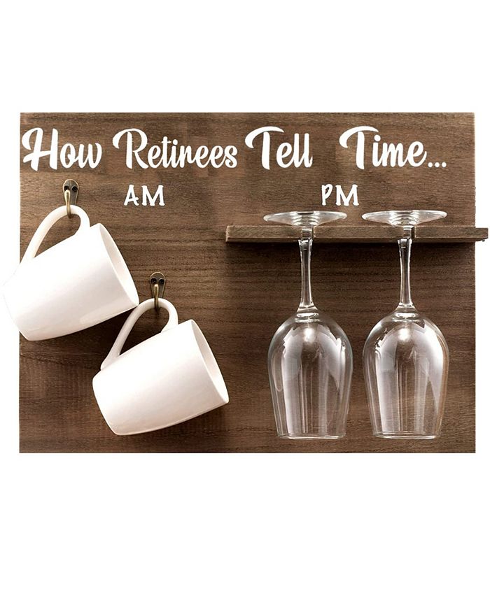 Bezrat How Retirees Tell Time Wall Mounted Wine Rack with Wine Glasses ...