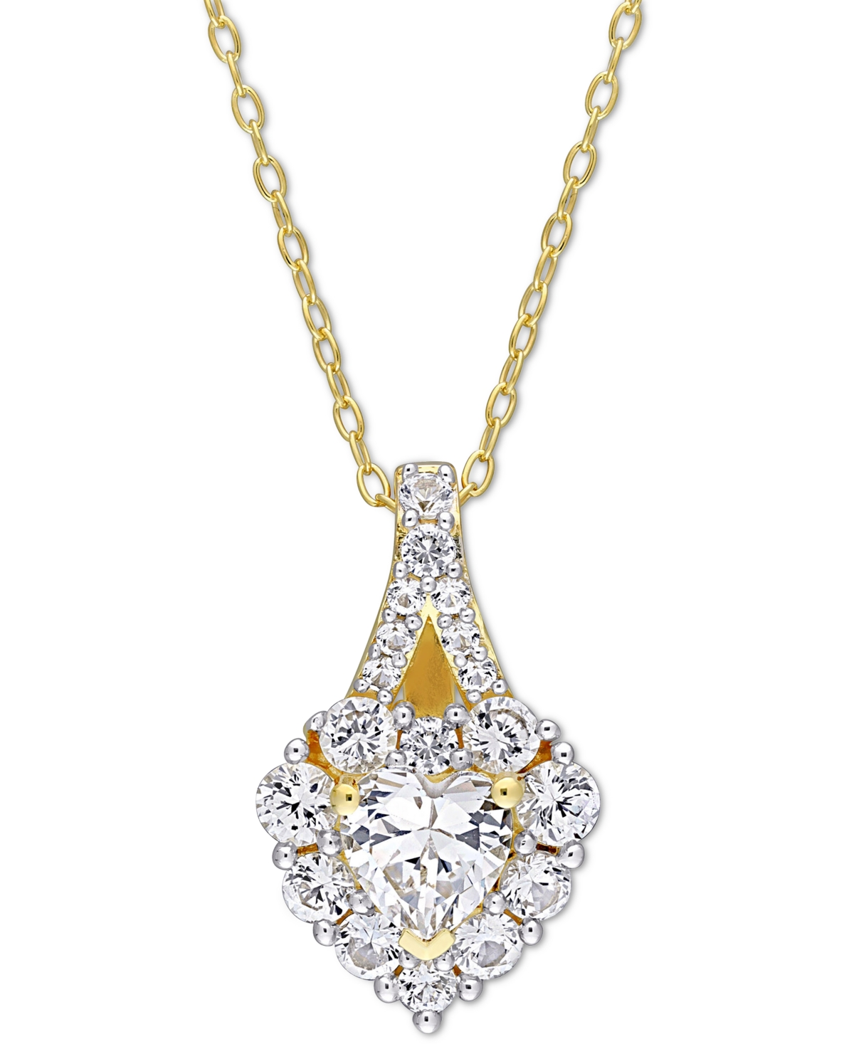 Click here for Lab-Grown White Sapphire Heart Halo 18 Pendant Nec... prices