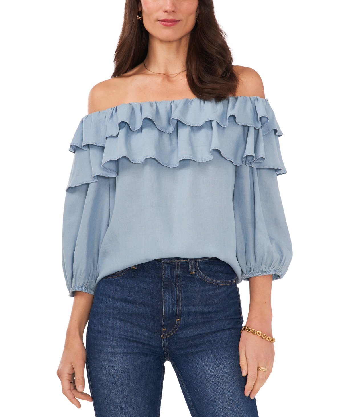 Sam & Jess Ruffled Off-the-shoulder Top In Artic Sur Blue | ModeSens