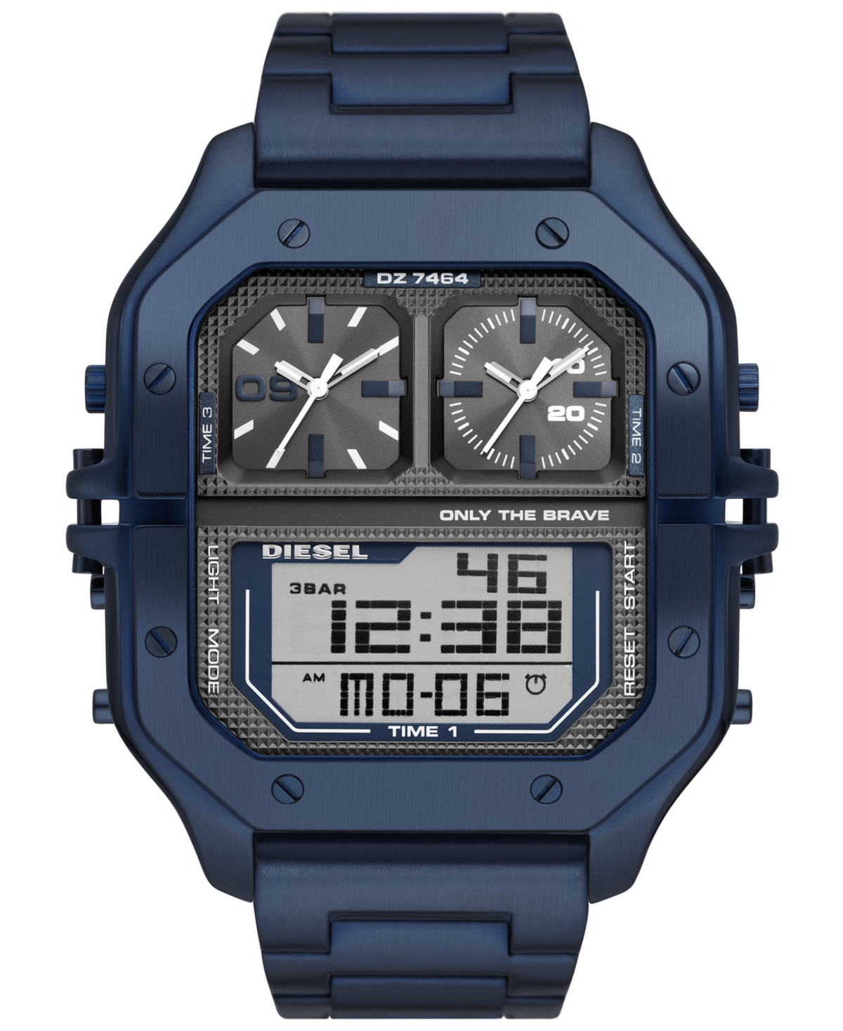 Diesel Men's Chronograph Analog Digital Clasher Blue-tone Stainless Steel Bracelet Watch 51mm ...