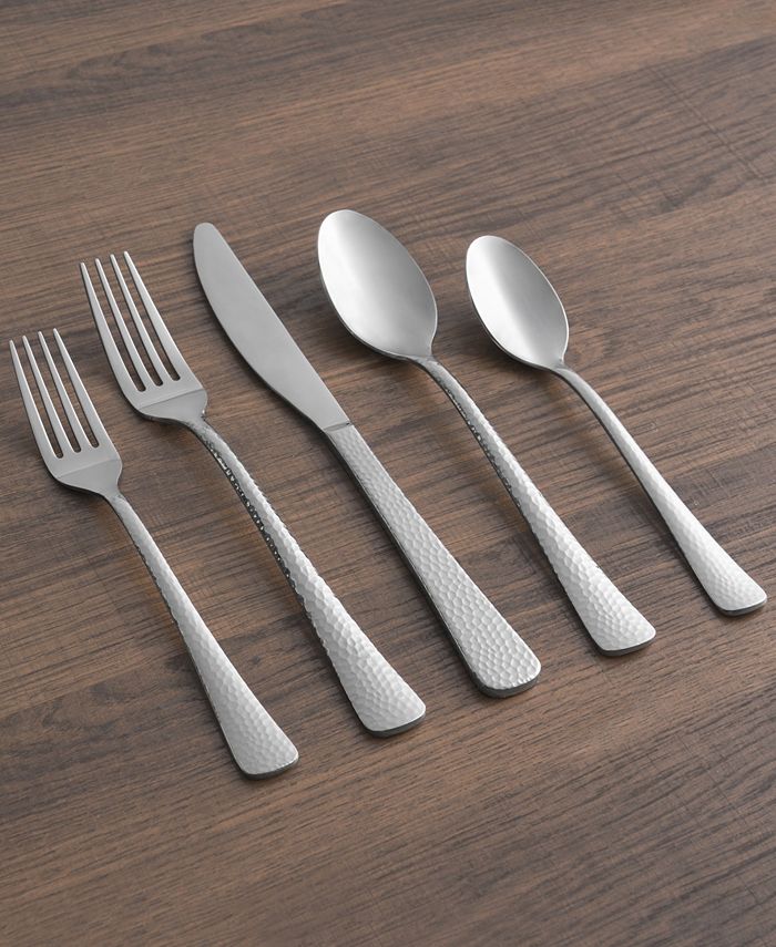 Cambridge Silversmiths Brody Mirror Hammered Flatware Set, 20 Piece ...