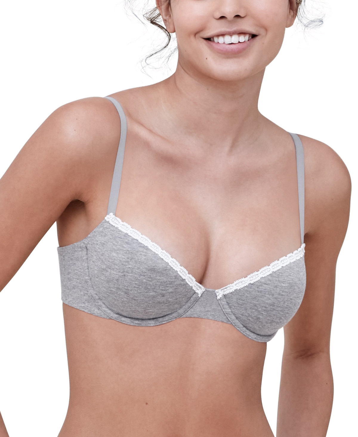 Click here for Womens Adorned Cotton Underwire Bra - Heather Grey... prices