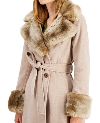 Via Spiga Women's Faux-Fur-Trim Belted Wrap Coat & Reviews - Coats ...