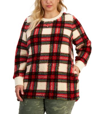 Style & Co Plus Size Plaid Sherpa Tunic, Created for Macy's - Macy's