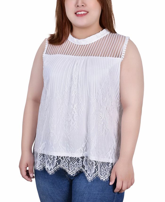 NY Collection Plus Size Sleeveless Mock Neck Lace Top - Macy's
