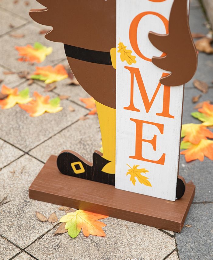 Glitzhome Thanksgiving Wooden Turkey Welcome Porch Decor, 36" - Macy's