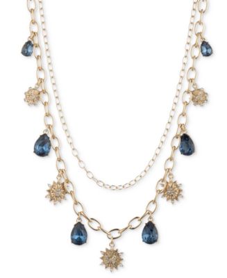 Marchesa Gold-Tone Blue Crystal & Imitation Pearl Charm Layered Collar ...