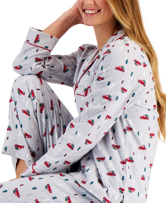 Charter Club Women's Holiday Flannel Notch Collar Pajama Set, Created ...