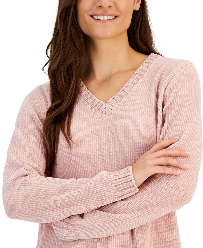 Karen Scott Women's V-Neck Chenille Sweater, Created for Macy's - Macy's