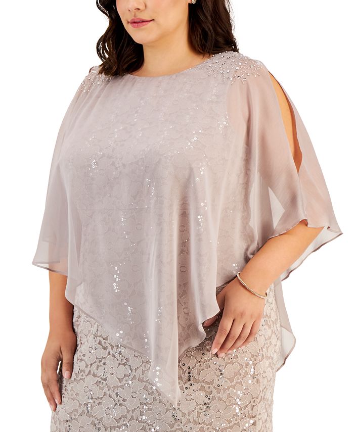 SL Fashions Plus Size Beaded Popover Gown - Macy's