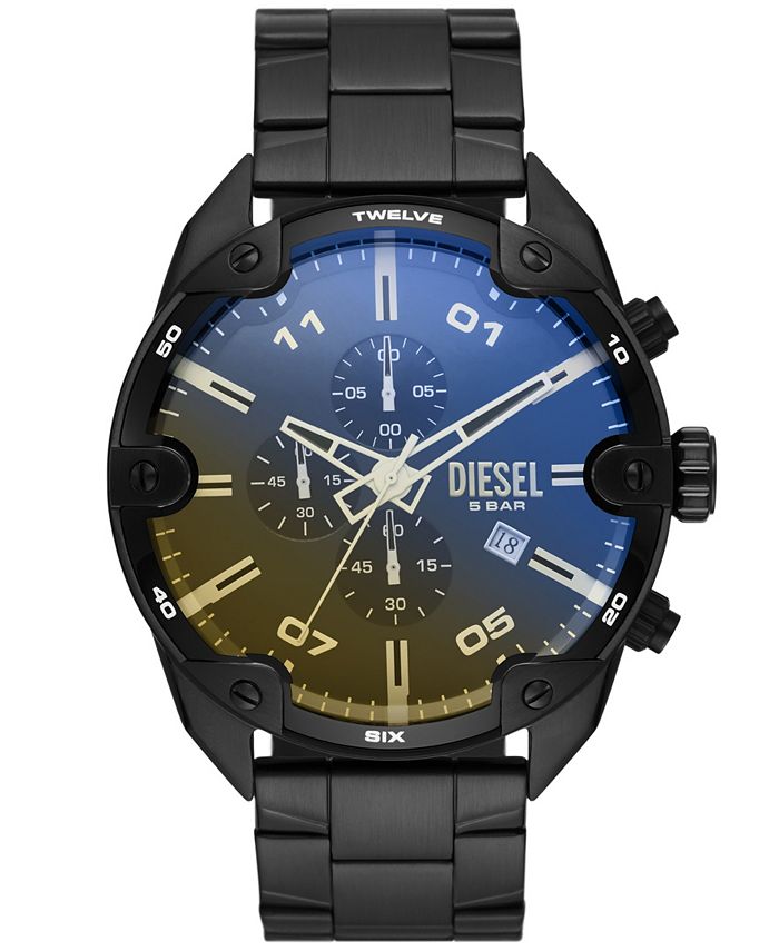 Diesel Men's Spiked Black-Tone Stainless Steel Bracelet Watch, 49mm ...
