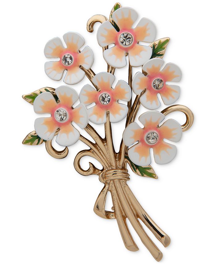 Anne Klein Gold-Tone Crystal Color Flower Bouquet Pin - Macy's