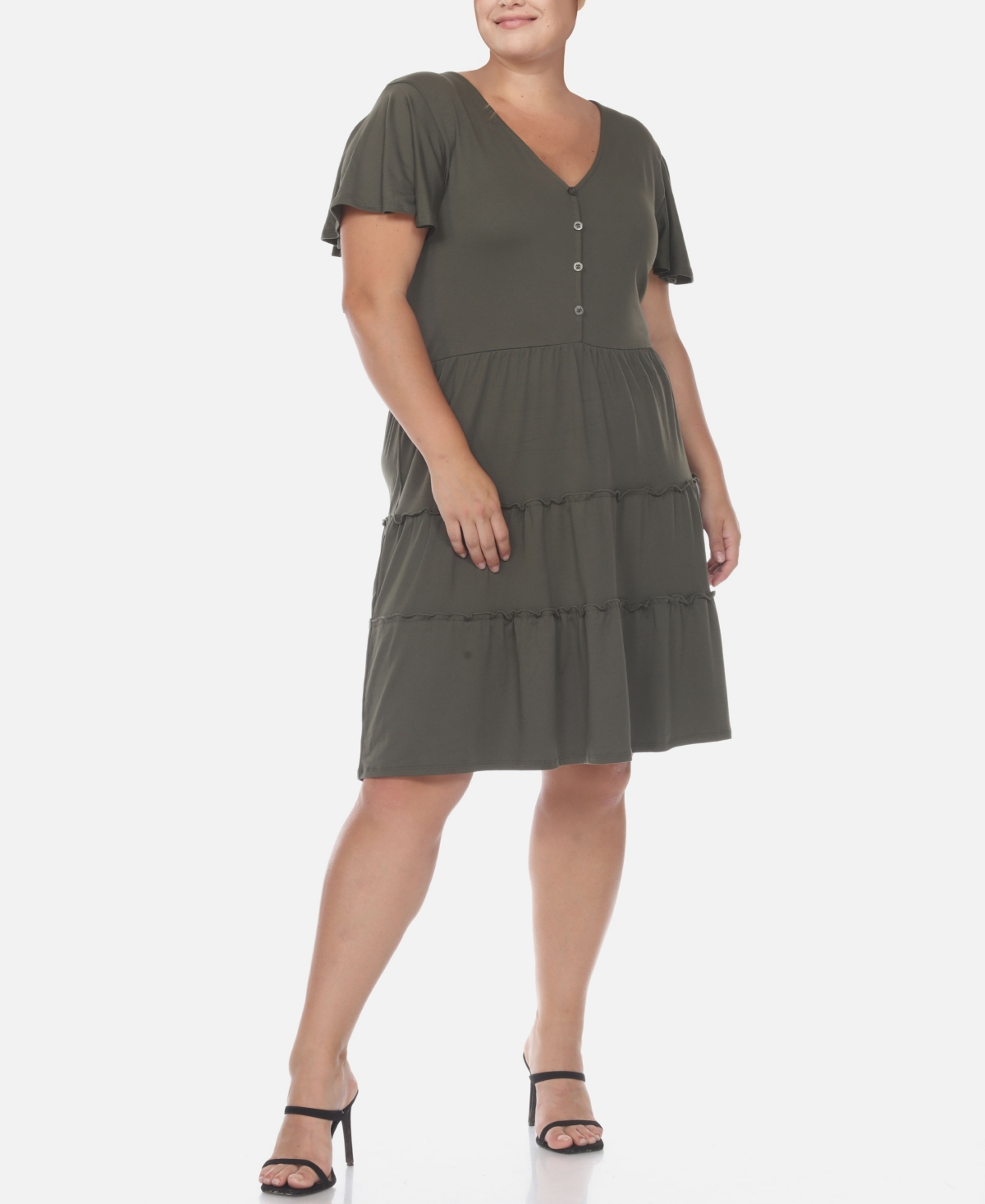 Click here for White Mark Plus Size Short Sleeve V-neck Tiered Mi... prices