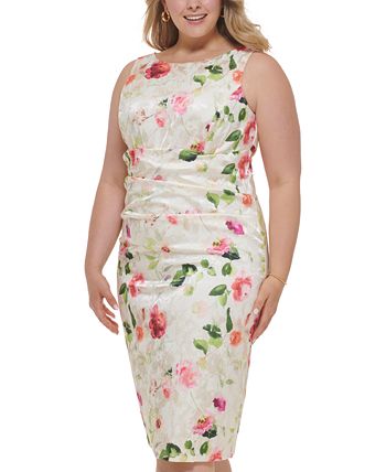 Eliza J Plus Size Floral-Print Jacquard Sheath Dress - Macy's