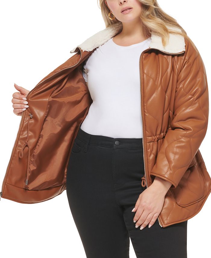 Kenneth Cole Women's Plus Size Quilted Faux-Leather Jacket & Reviews ...