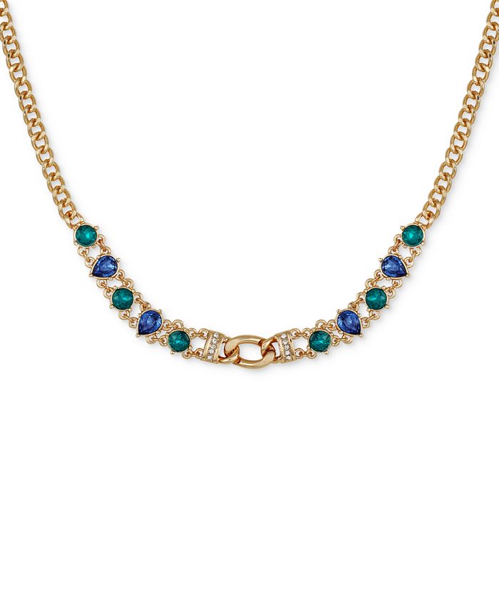 GUESS Gold-Tone Color Cubic Zirconia Chain Link Choker Necklace, 14 ...