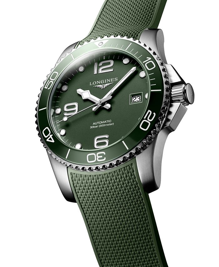 Longines Men's Swiss Automatic HydroConquest Green Rubber Strap Watch ...