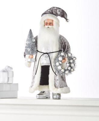 Holiday Lane Black & White 18" Standing Santa with Tree and Mini Wreath ...