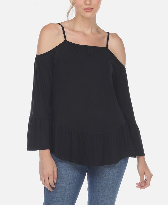 White Mark Women's Cold Shoulder Ruffle Sleeve Top - Macy's