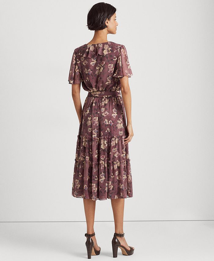 Lauren Ralph Lauren Floral Crinkle Georgette Belted Dress - Macy's