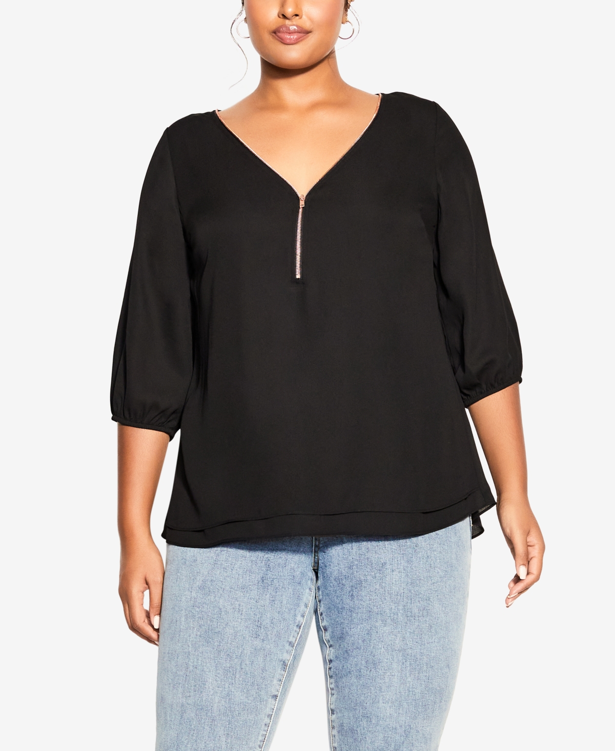Click here for City Chic Plus Size Fling Elbow Sleeve Top - Black prices