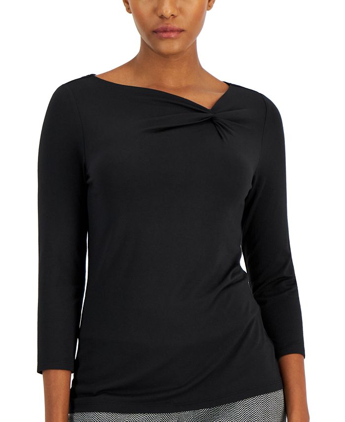 Anne Klein Women's Asymmetric Twist-Neck Top - Macy's
