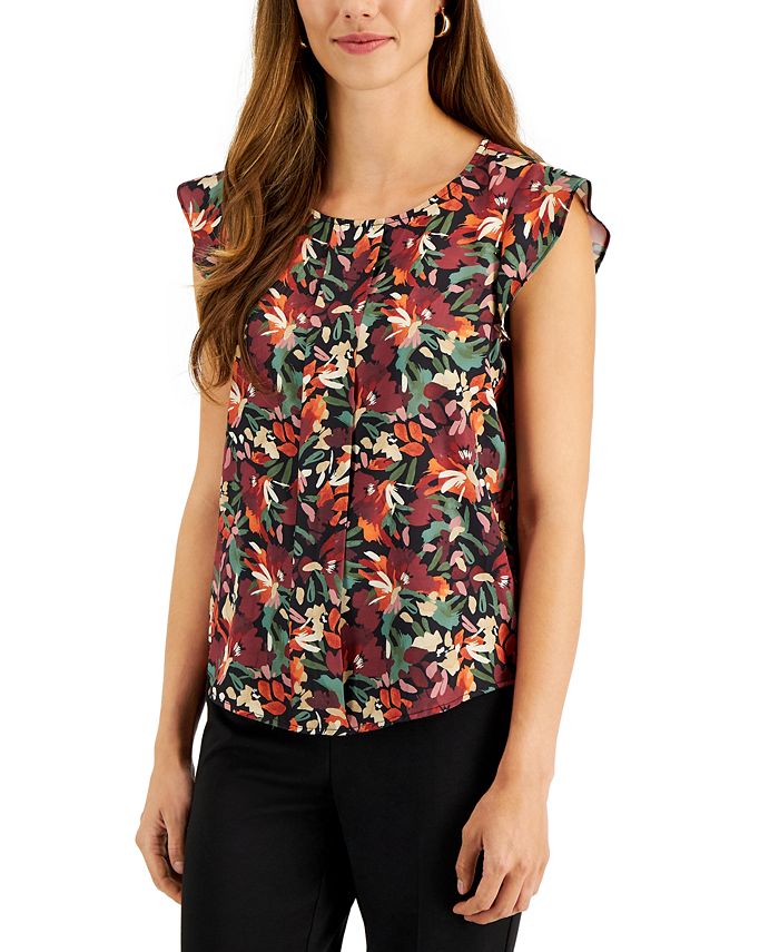 Tahari ASL Women's Printed Flutter-Sleeve Blouse - Macy's