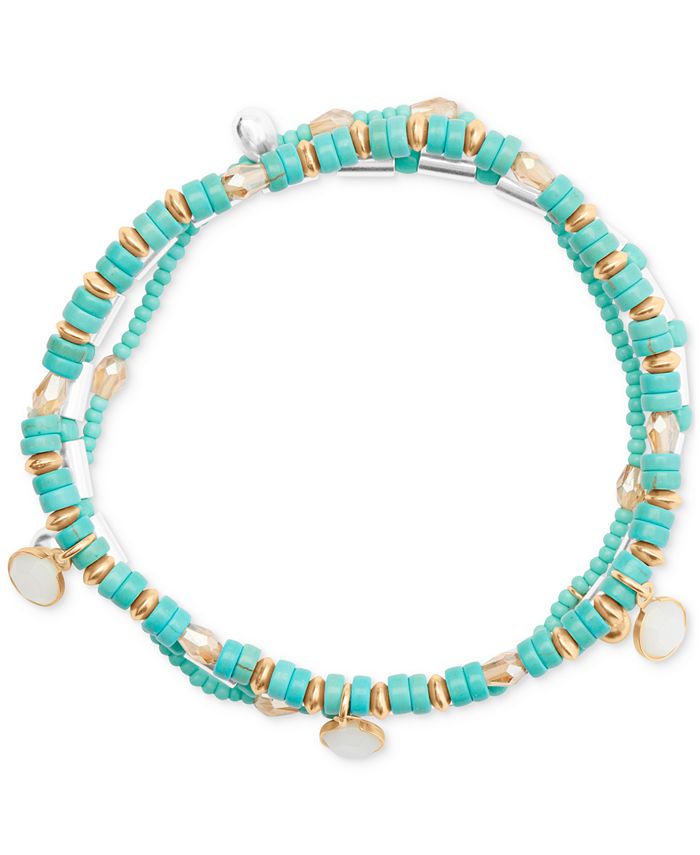 Lucky Brand Two-Tone Beaded Turquoise Stretch Bracelet - Macy's