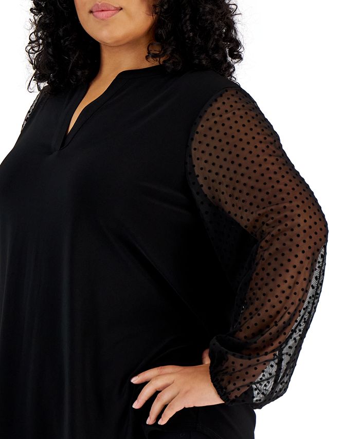 Kasper Plus Size Split-Neck Clip-Dot-Sleeve Tunic - Macy's