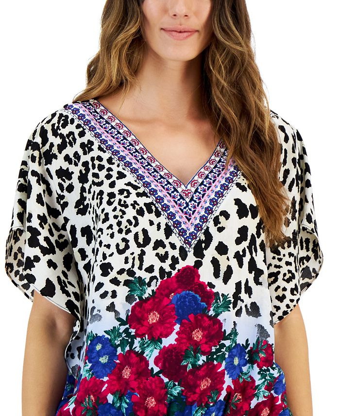 JM Collection Women's Leopard-Print Banded-Hem Top, Created for Macy's ...