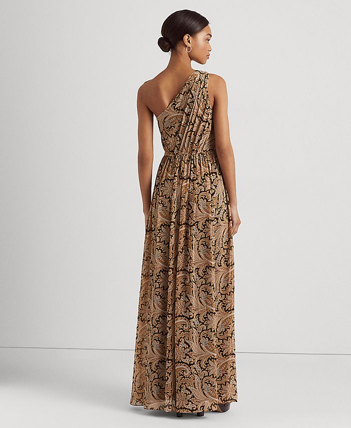 Lauren Ralph Lauren Paisley Crinkle Georgette One-Shoulder Gown - Macy's