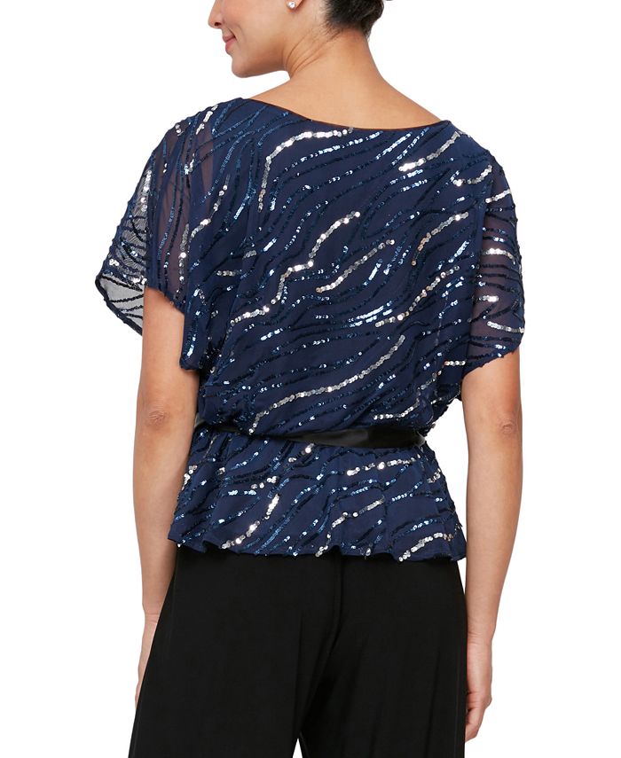 Alex Evenings Women's Sequined Belted Blouse - Macy's
